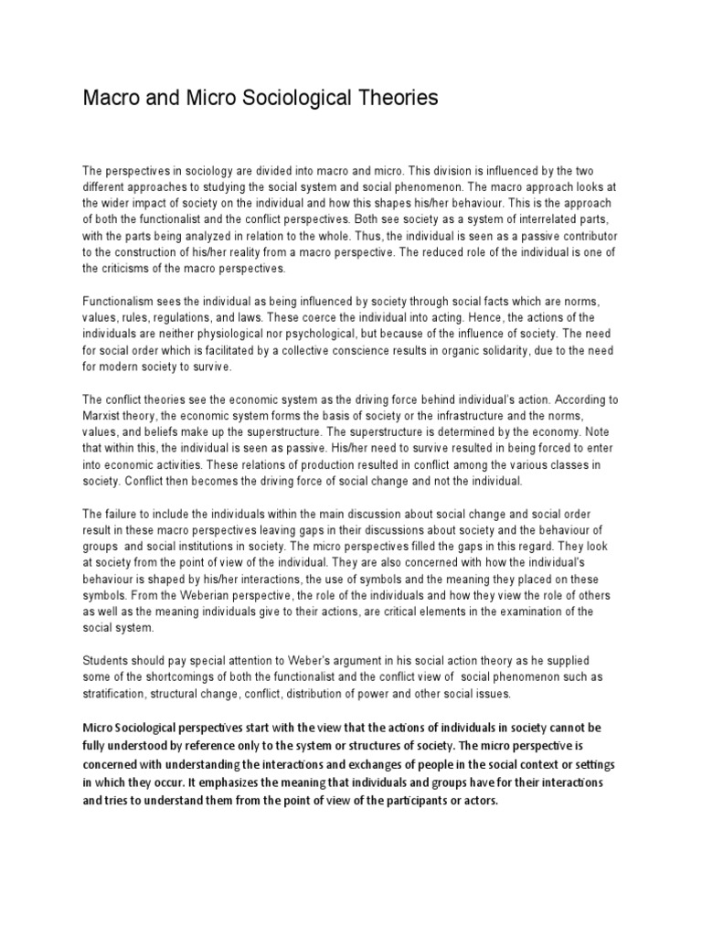 MACRO Vs MICRO | PDF | Sociology | Max Weber