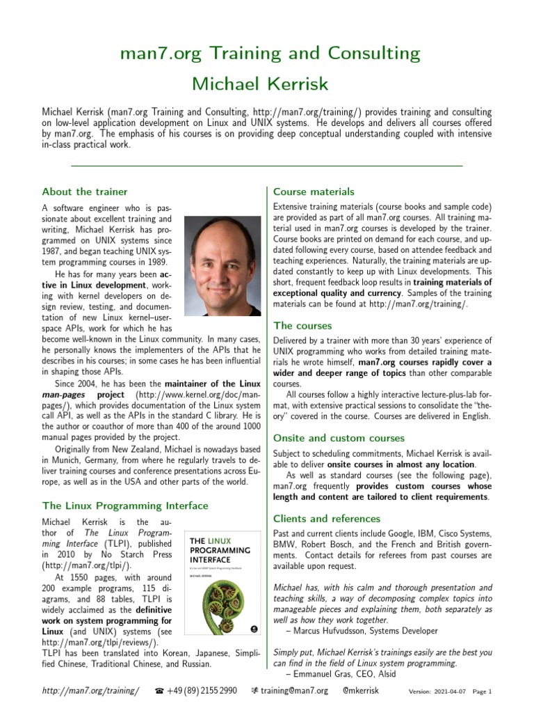 Michael Kerrisk: About The Trainer Course Materials | Download Free PDF | Library (Computing ...