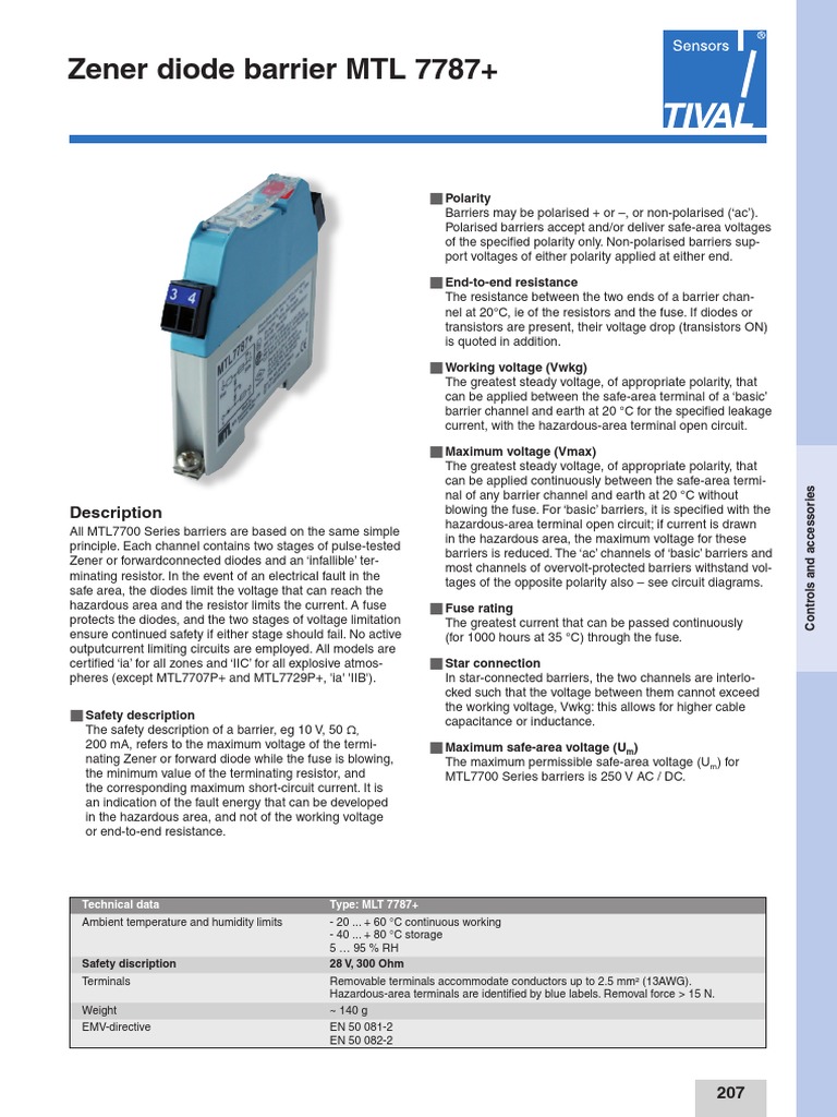 Zener Diode Barrier MTL 7787+: Description | PDF | Fuse (Electrical ...