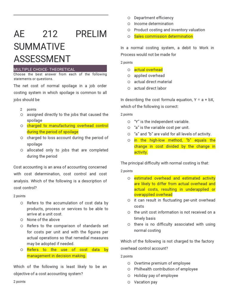 Summative assessment multiple choice - theoretical and computational ...