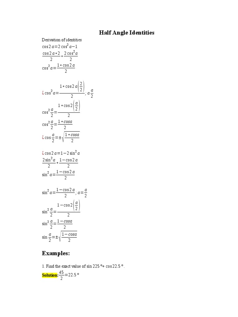 Half Angle Identities Explained | PDF | Trigonometric Functions | Sine