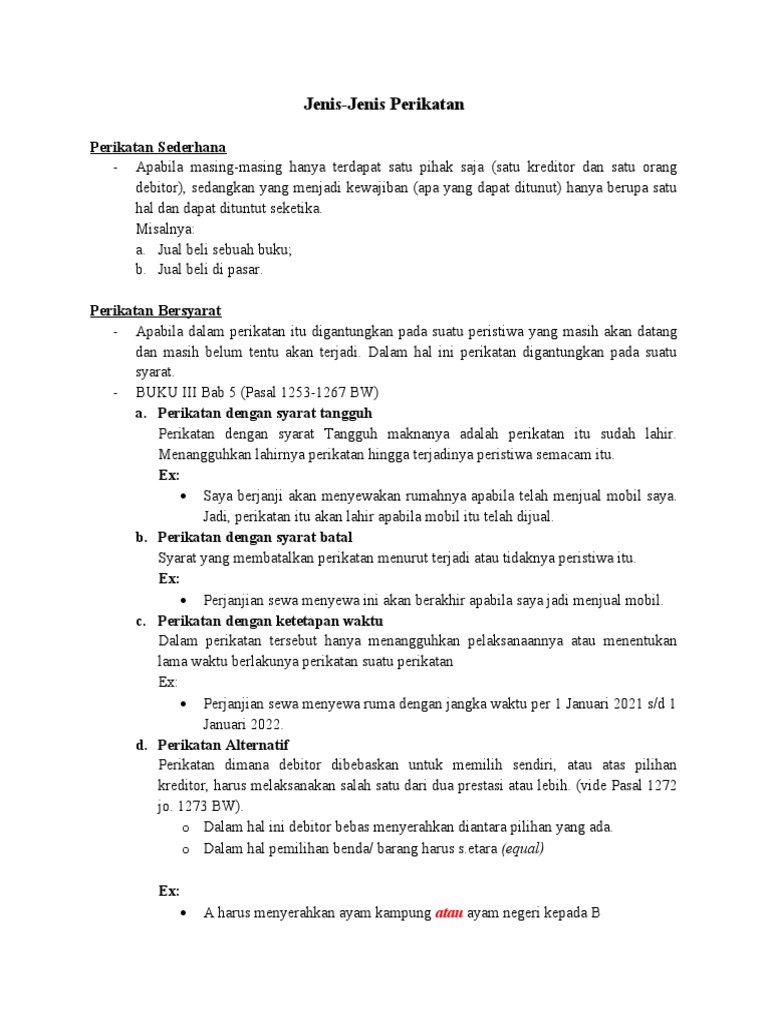 Jenis-Jenis Perikatan | PDF