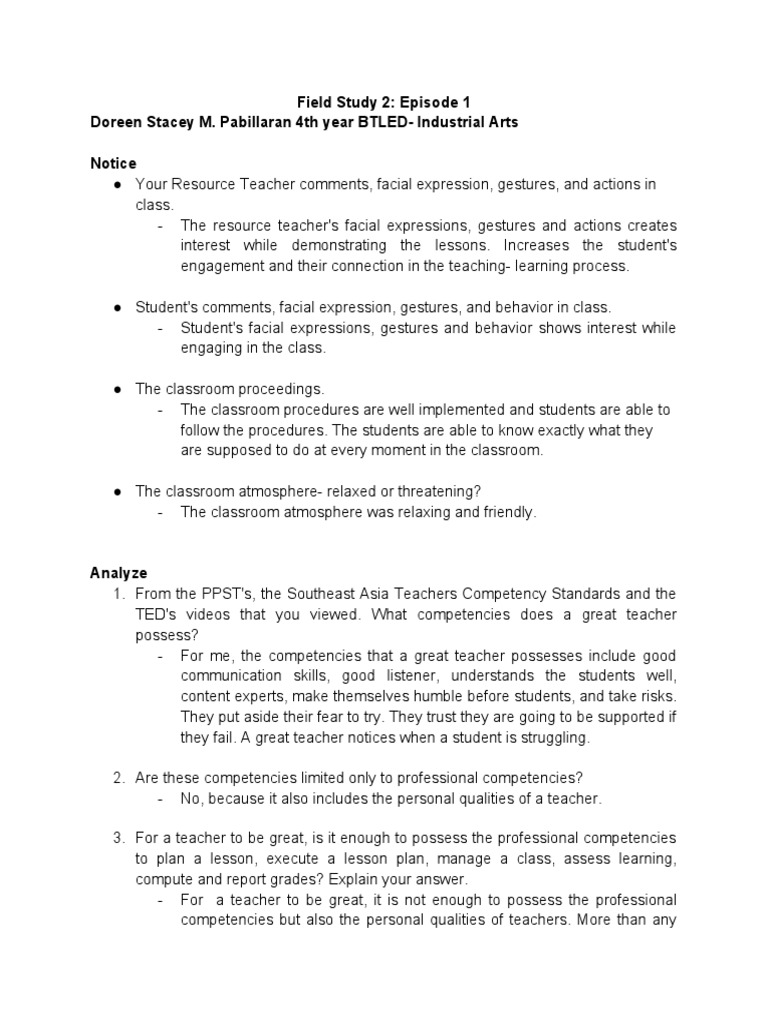 Field Study 2 - Episode 1 | PDF | Teachers | Learning