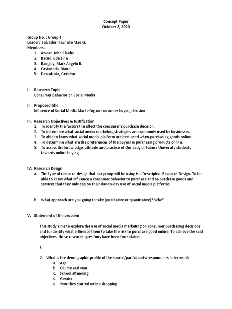 Concept Paper Sample | PDF | Consumer Behaviour | Marketing