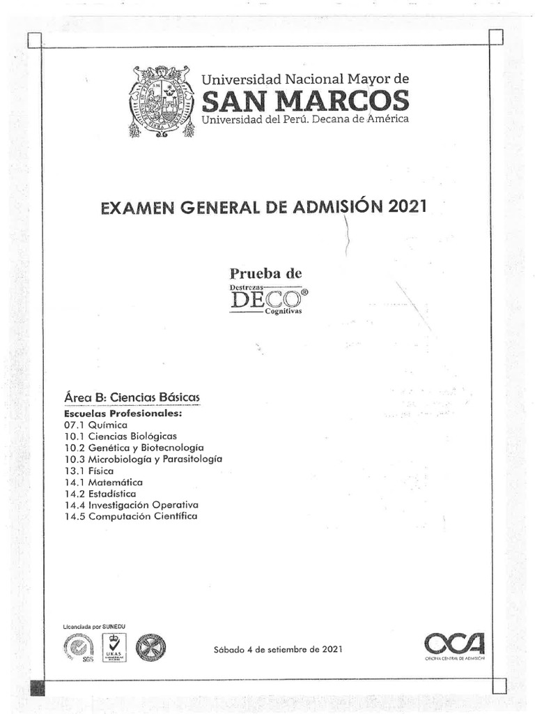Examen de Admision - San Marcos | PDF