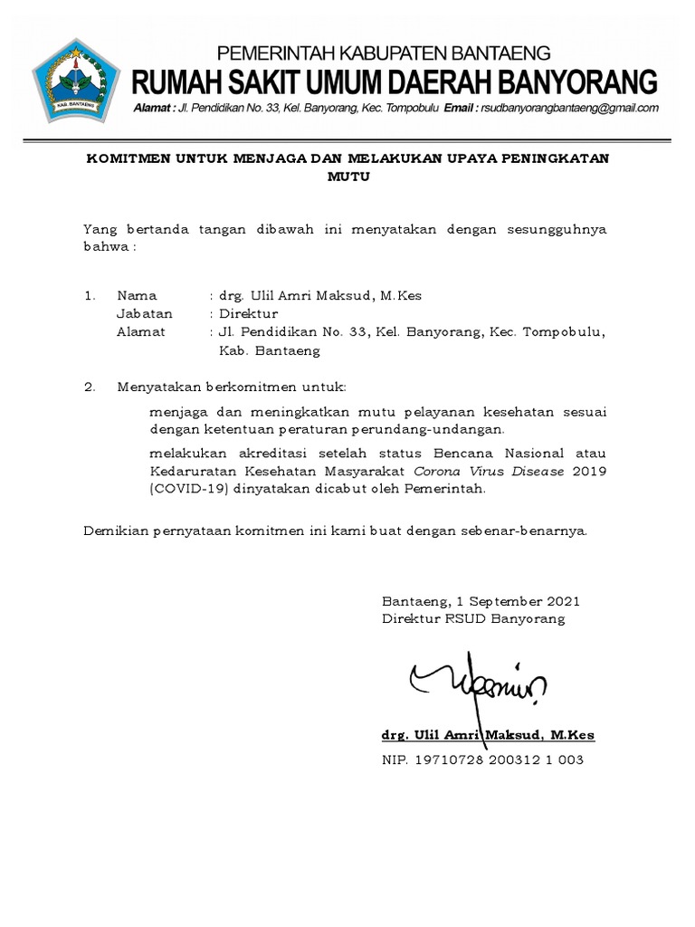 Komitmen Untuk Menjaga Dan Melakukan Upaya Peningkatan Mutu | PDF