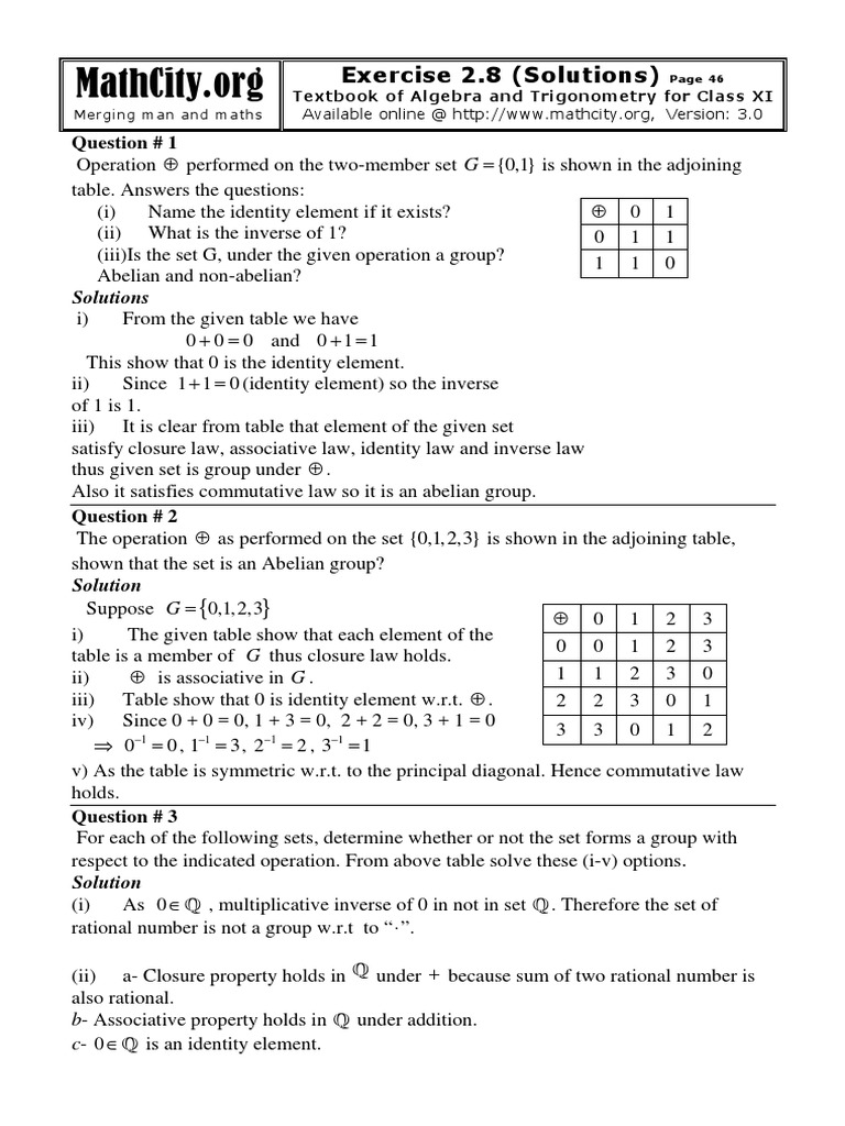 Analysis of a Group Theory Problem Set | PDF | Group (Mathematics ...