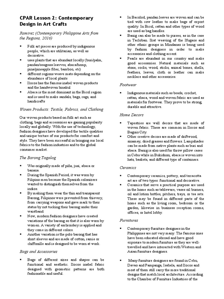 CPAR Lesson 2: Contemporary Design in Art Crafts: Ramirez (Contemporary ...