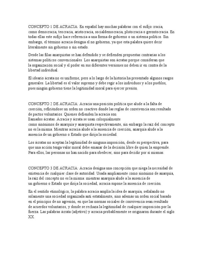 Conceptos de Acracia | PDF