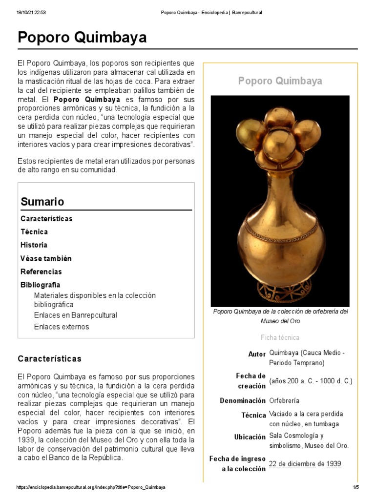 Poporo Quimbaya - Enciclopedia - Banrepcultural | PDF