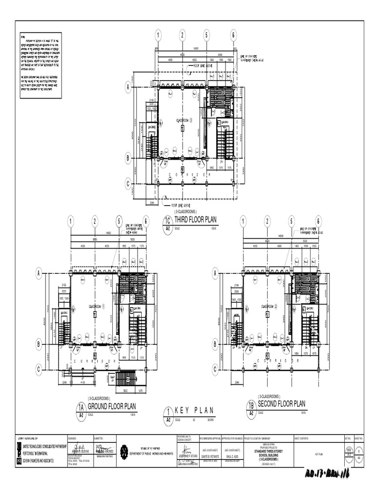 Floor Plans for a Proposed Three-Story School Building with Three ...