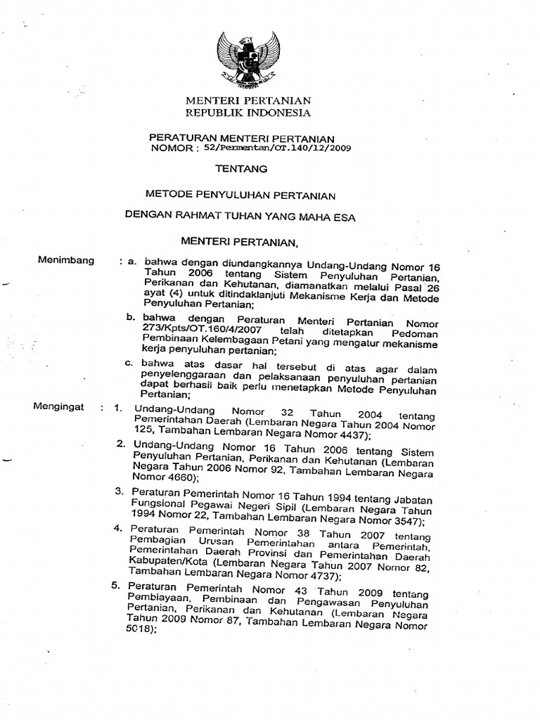 Permentan 52-2009 | PDF