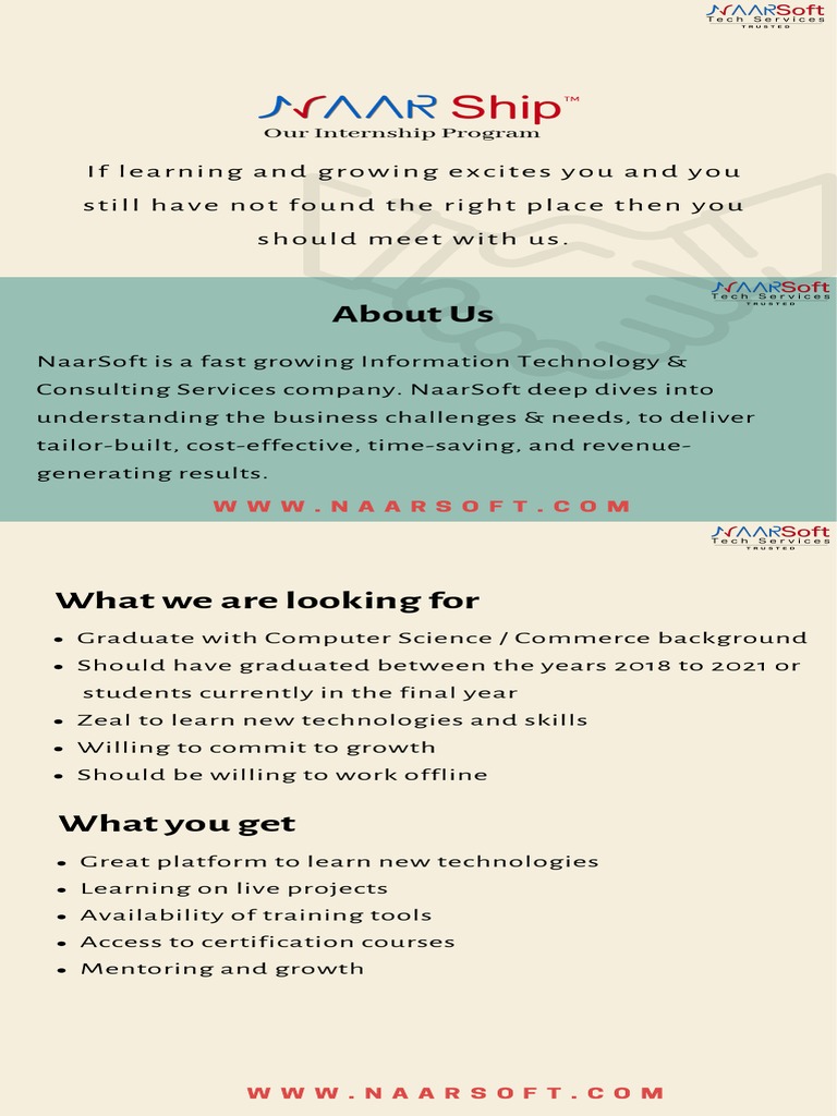 NaarSoft Tech Services - Internship - 2021 | PDF | Business