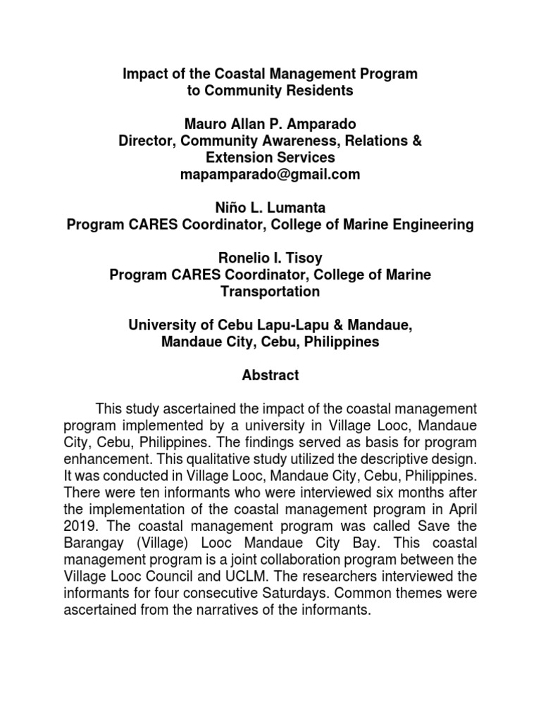 Impact of The Coastal Management Program | PDF | Corporate Social ...