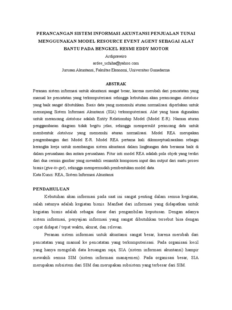 Perancangan Sistem Informasi Akuntansi Penjualan Tunai Menggunakan Model Resource Event Agent ...