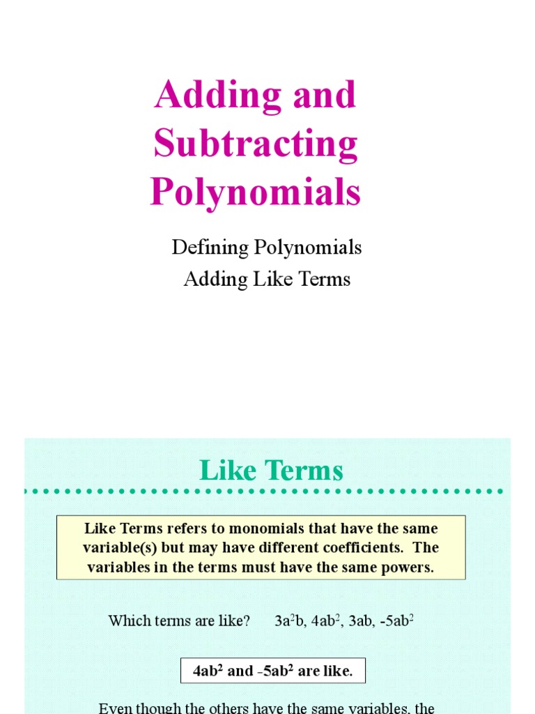 Add & Subtract Polynomials | PDF | Teaching Methods & Materials