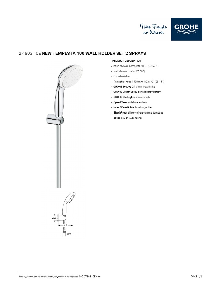 27 803 10E New Tempesta 100 Wall Holder Set 2 Sprays: Product ...