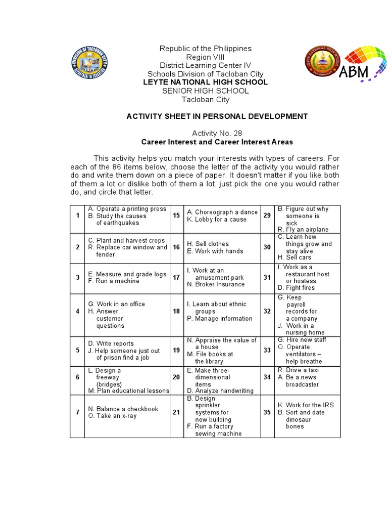 Career Interest Assessment Activity | PDF | Business | Engineering