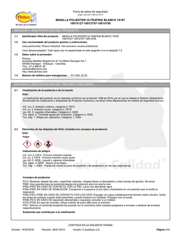 Fds Masilla Poliester Ultrafina 19167 10015127 10012797 Hoja de ...