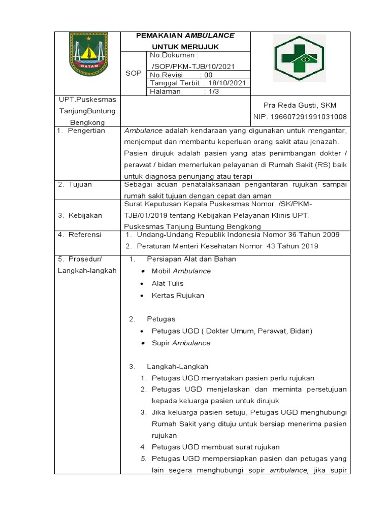 Sop Pemakaian Ambulance | PDF