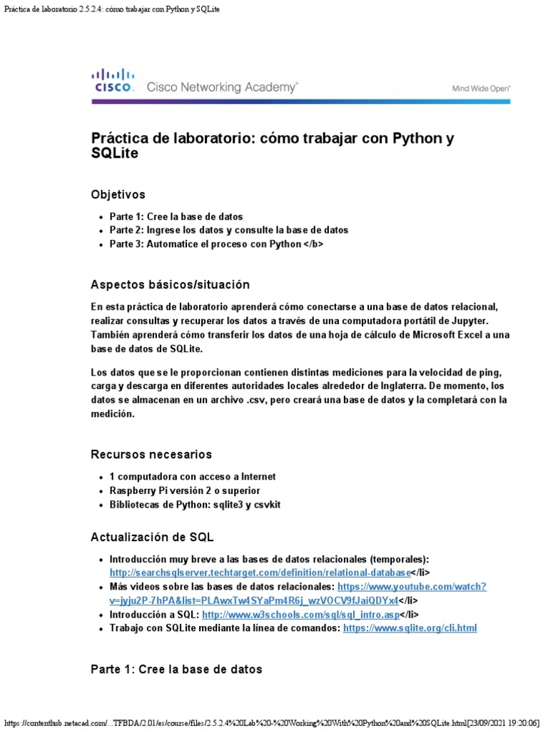 Práctica de Laboratorio 2524 Cómo Trabajar Con Python y SQLite | PDF | Bases de datos | Objeto ...