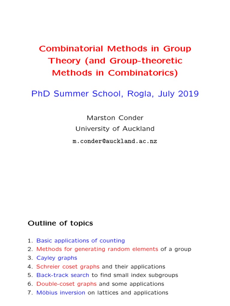 Combinatorial Methods In Group Theory And Group Theoretic Methods In Combinatorics Pdf