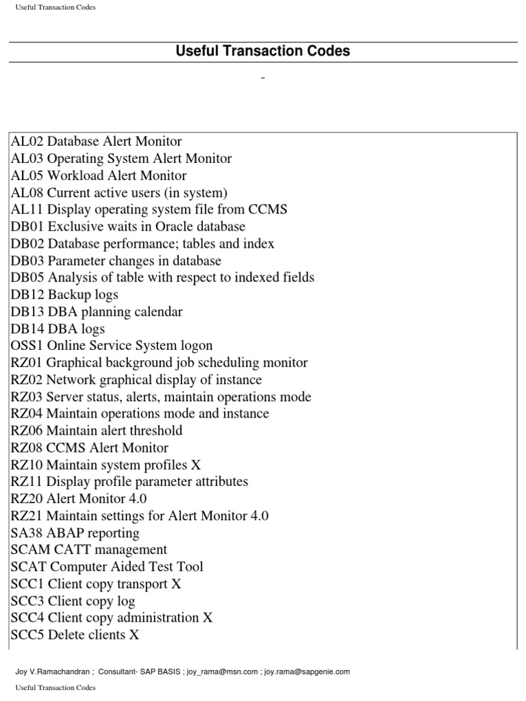 SAP BASIS - Useful-Tcodes | PDF