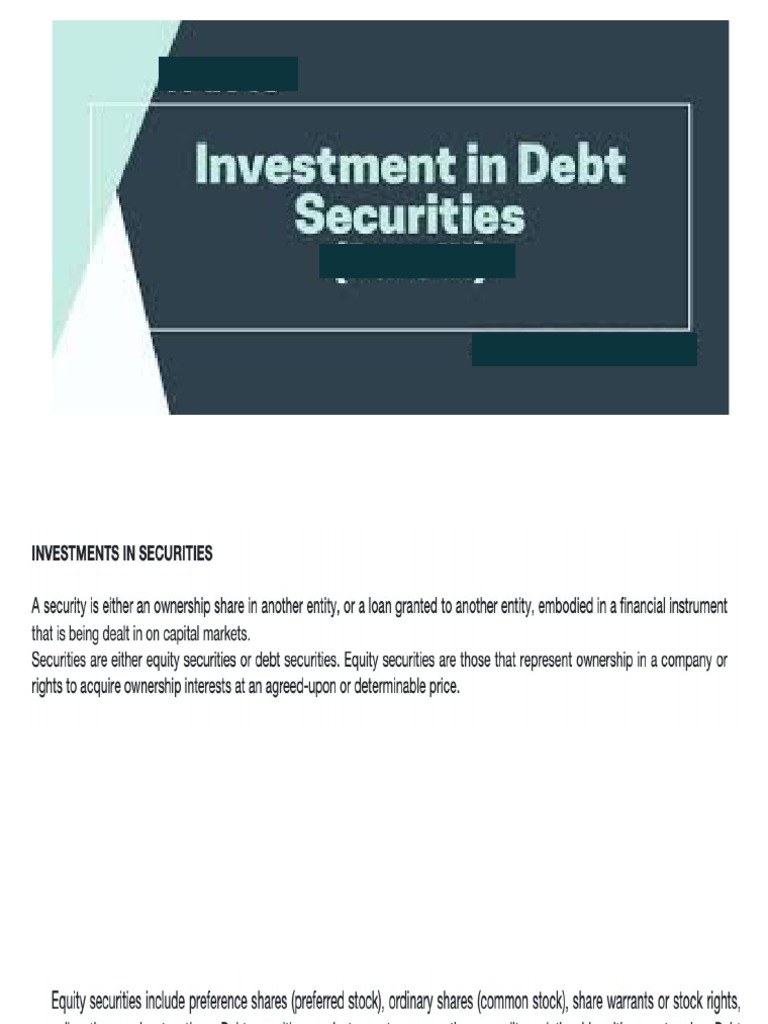 Investment in Debt Securities | PDF