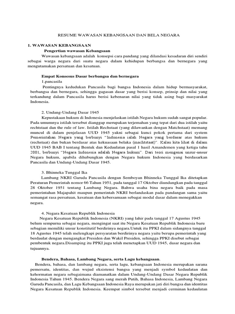 Resume Wawasan Kebangsaan Dan Bela Negara - Copy-Dikonversi | PDF