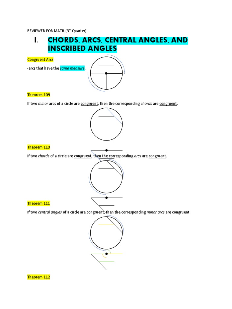 I. Chords, Arcs, Central Angles, and Inscribed Angles | Download Free ...