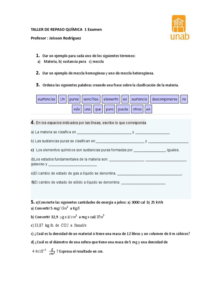 TALLER DE REPASO QUÍMICA 1 Examen.docx - Documentos de Google | PDF | Isótopo | Protón