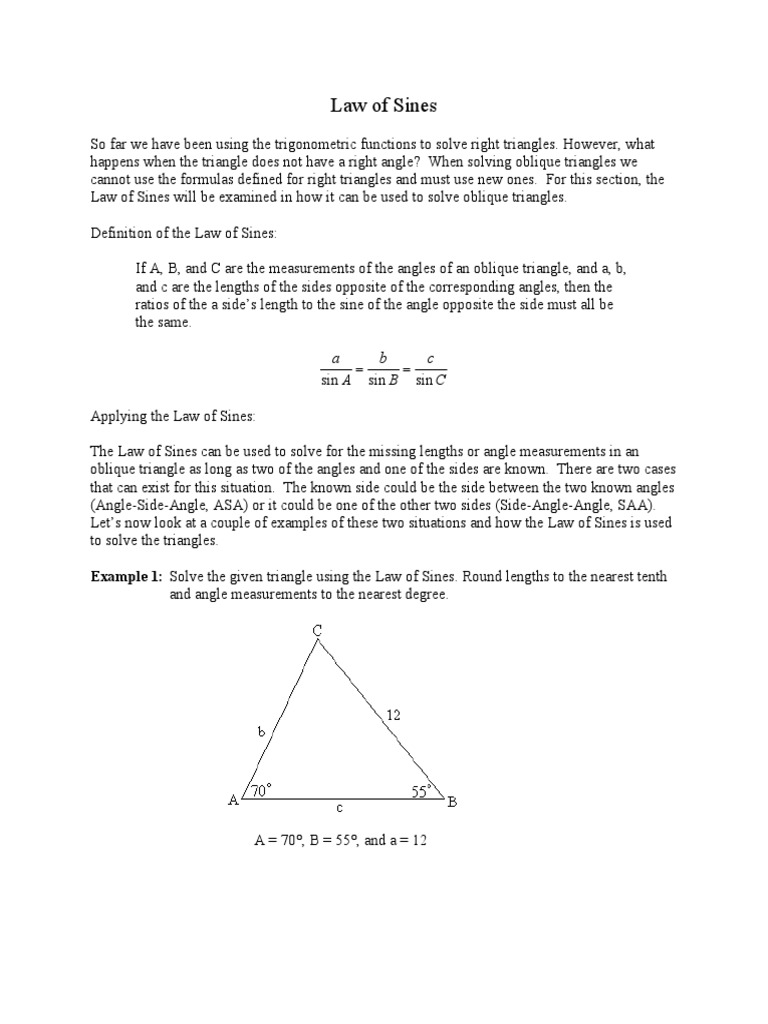 Solving Oblique Triangles Through the Law of Sines | PDF | Triangle ...