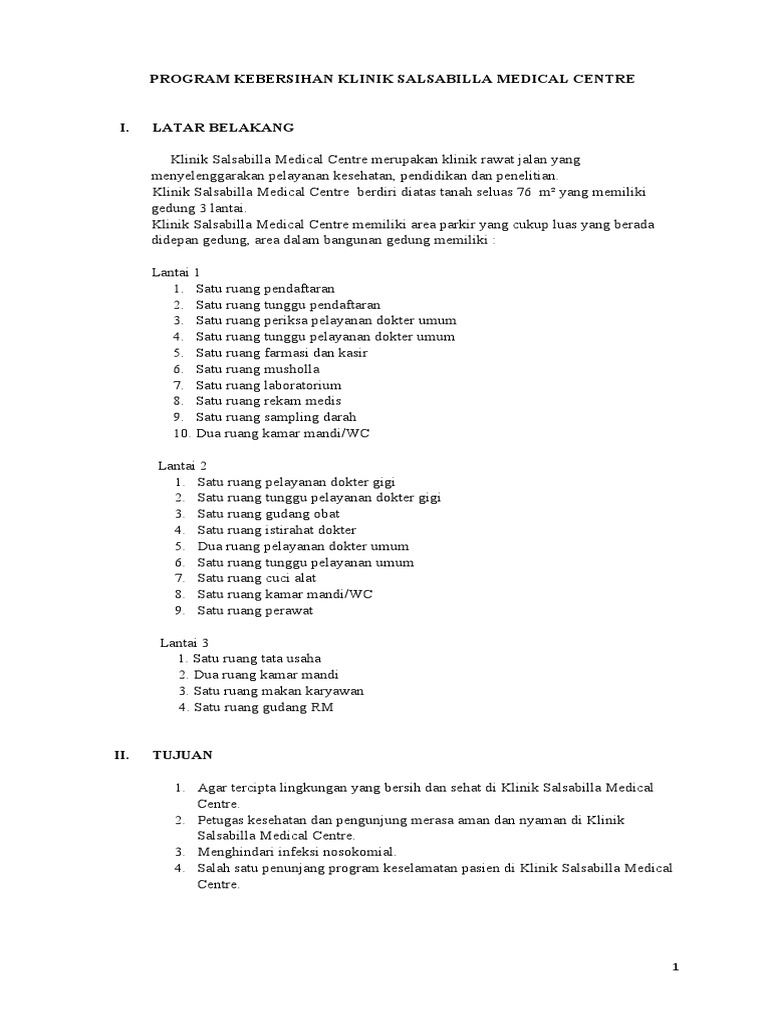 1.6.1.6 Program Kerja Kebersihan Klinik | PDF