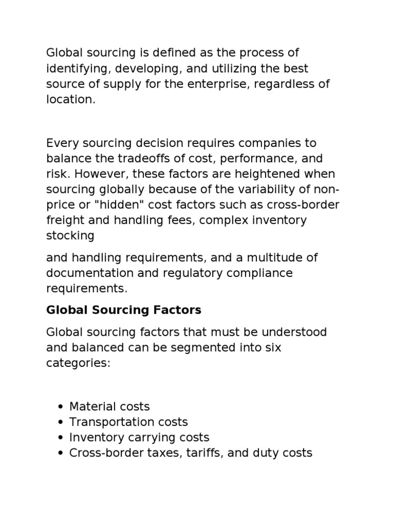 Global Sourcing | PDF | Business | Supply Chain Management
