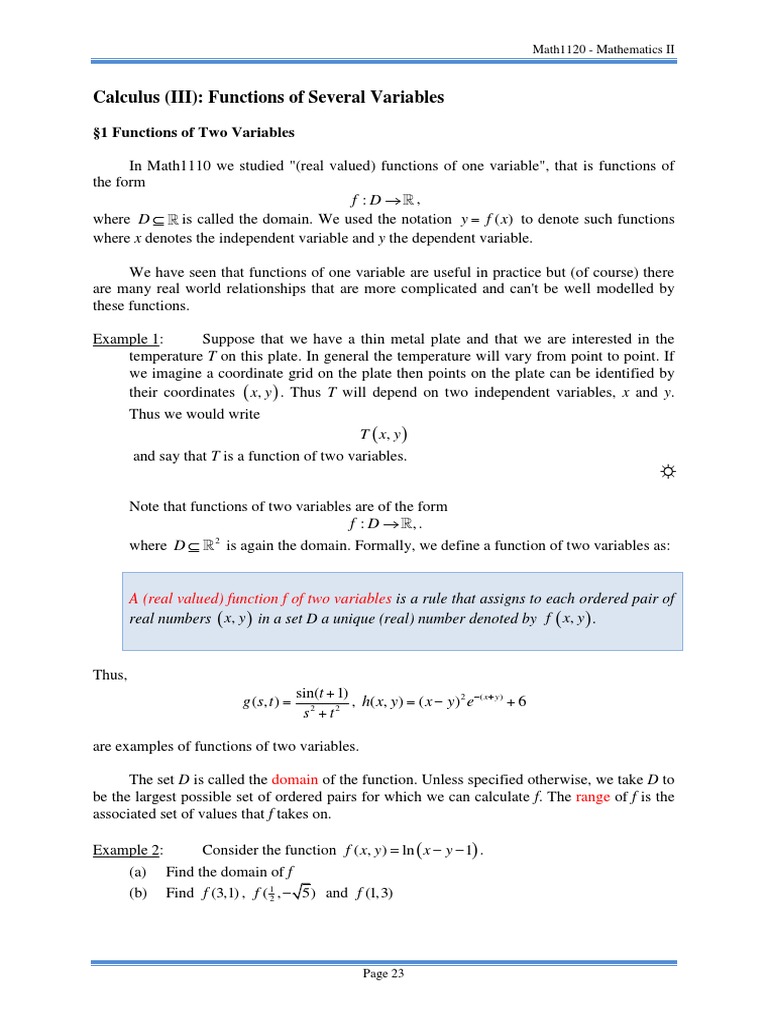 M1120 Calculus (III) Lecture | PDF | Function (Mathematics) | Variable (Mathematics)