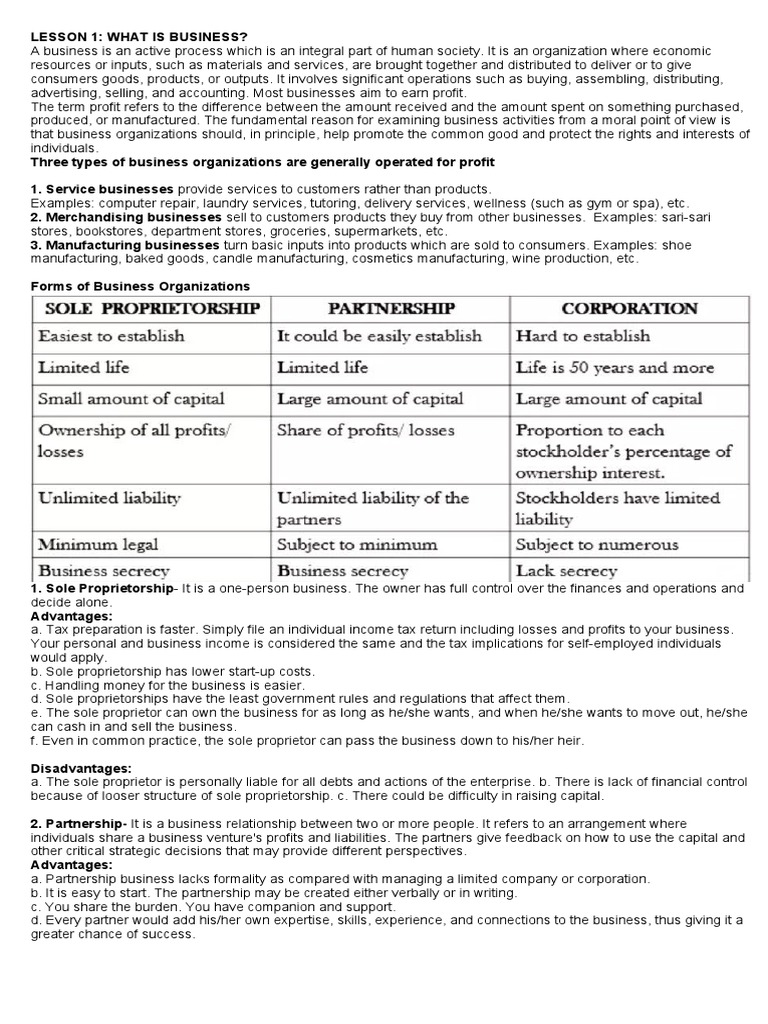 Lesson 1-2 (What Is Business) | PDF | Partnership | Corporations