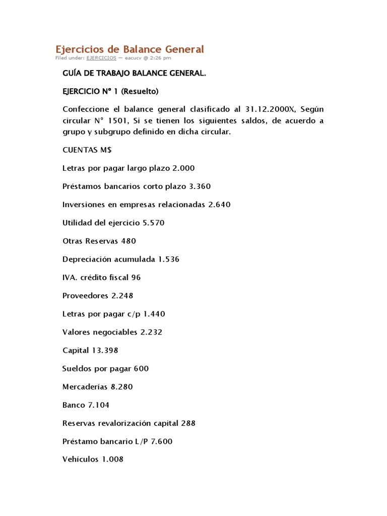 Ejercicios de Balance General | PDF | Bancos | Hoja de balance