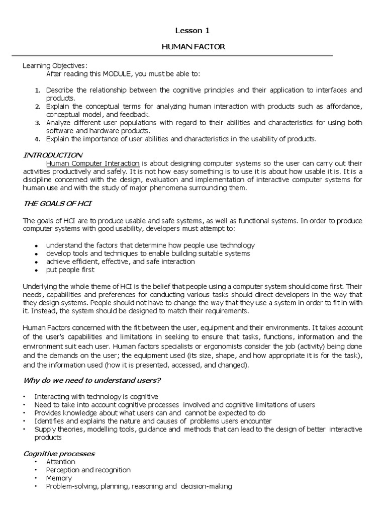 Lesson 1 The Human | PDF | Human–Computer Interaction | Usability