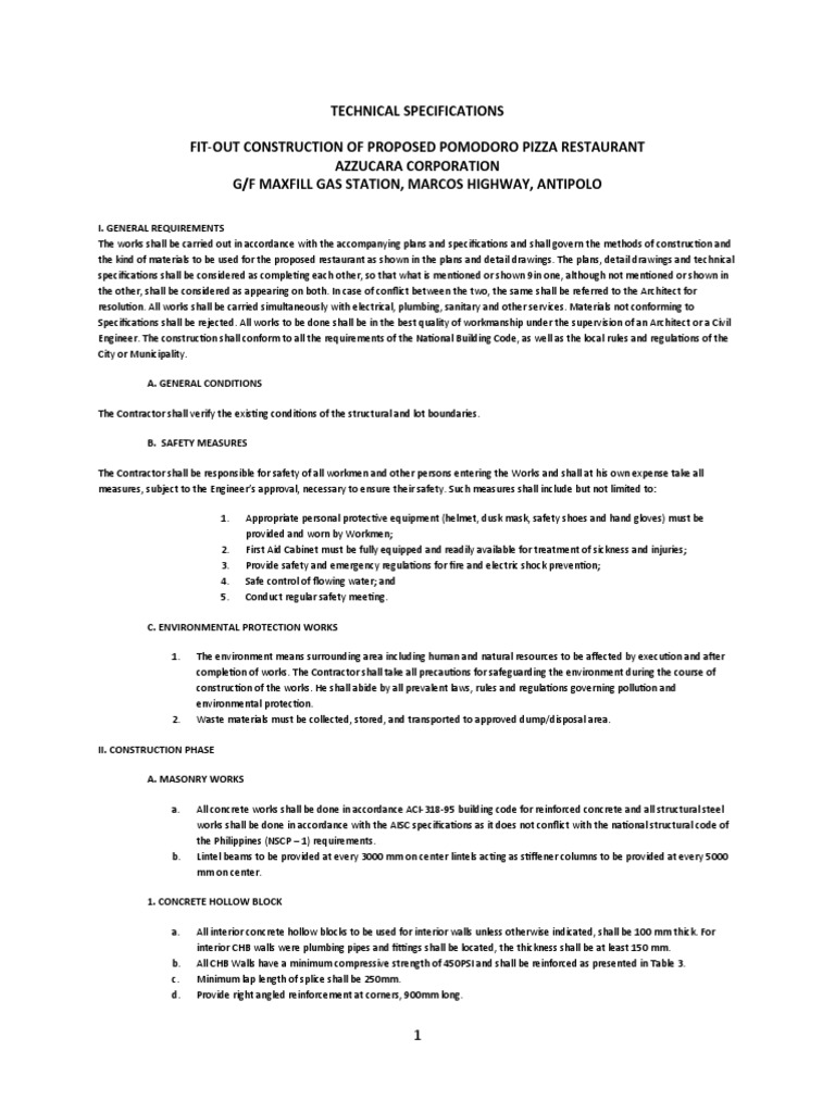 Technical Specifications | PDF | Concrete | Plumbing