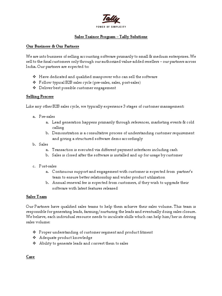 Case Study - Sales Trainee Updated | PDF | Sales | Market (Economics)