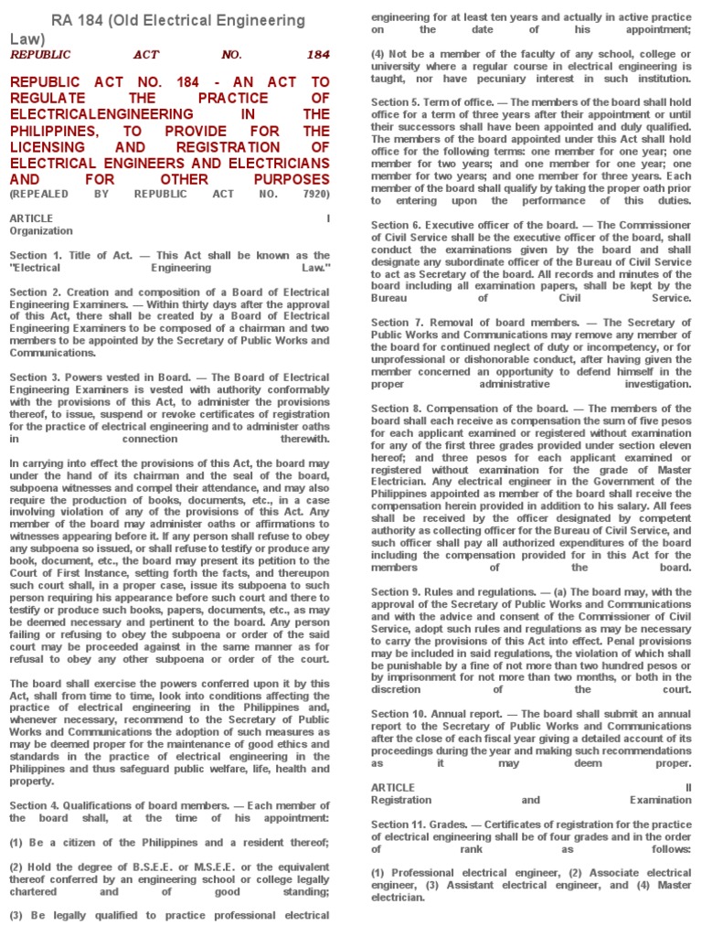 Regulating the Practice of Electrical Engineering in the Philippines ...