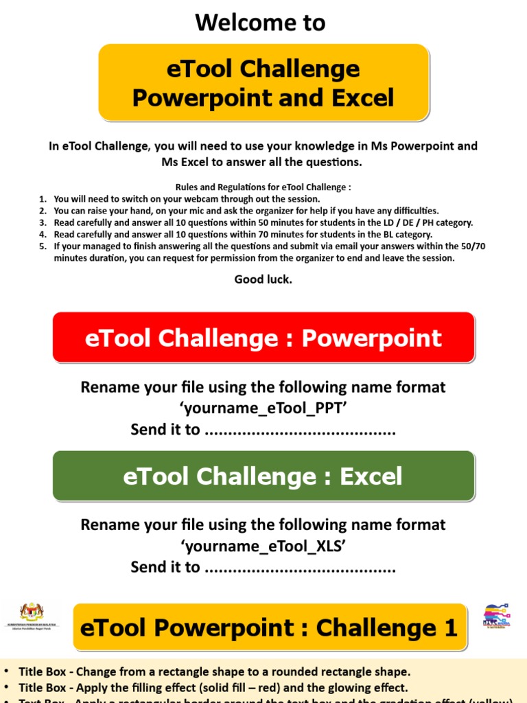 eTool Challenge: PowerPoint & Excel Guide | PDF | Microsoft Excel