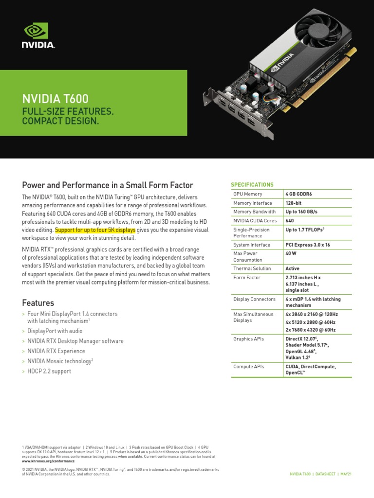 Proviz Print Nvidia T600 Datasheet Us Nvidia 1670029 r5 Web | PDF ...