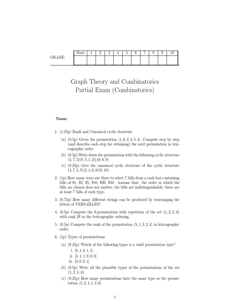 Combinatorics Model Subject Revision2018 | PDF | Permutation | Recurrence Relation