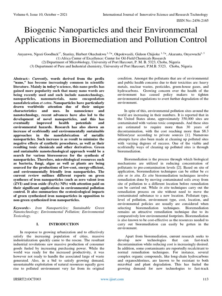 Biogenic Nanoparticles and Their Environmental Applications in Bioremediation and Pollution ...