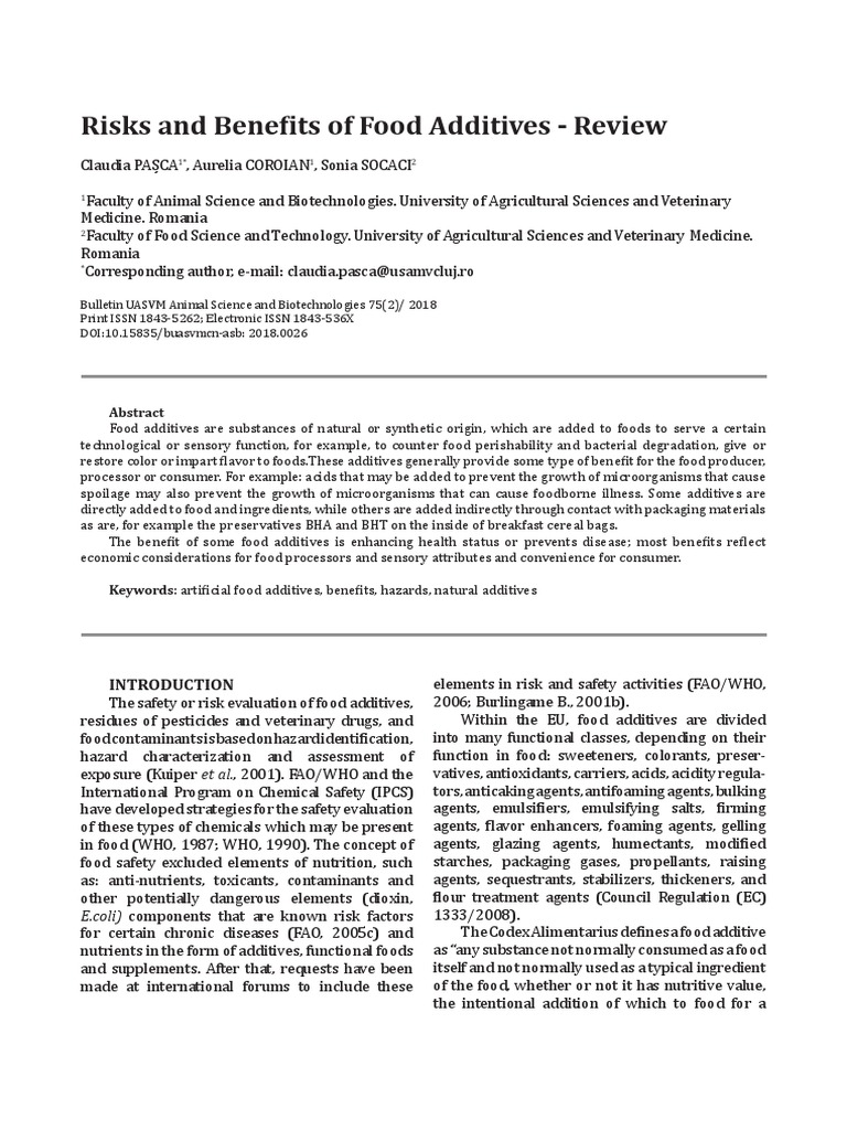 Risks and Benefits of Food Additives - Review | PDF | Foods | Antioxidant