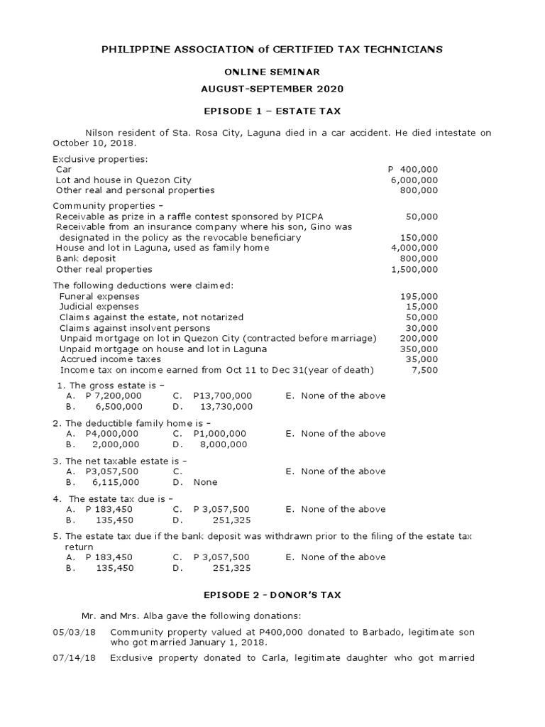 Estate Tax Computation in the Philippines | PDF | Tax Deduction | Taxes