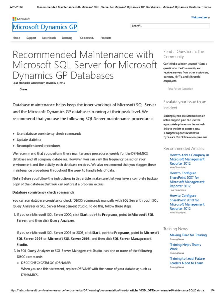 Recommended Maintenance With Microsoft SQL Server For Microsoft ...