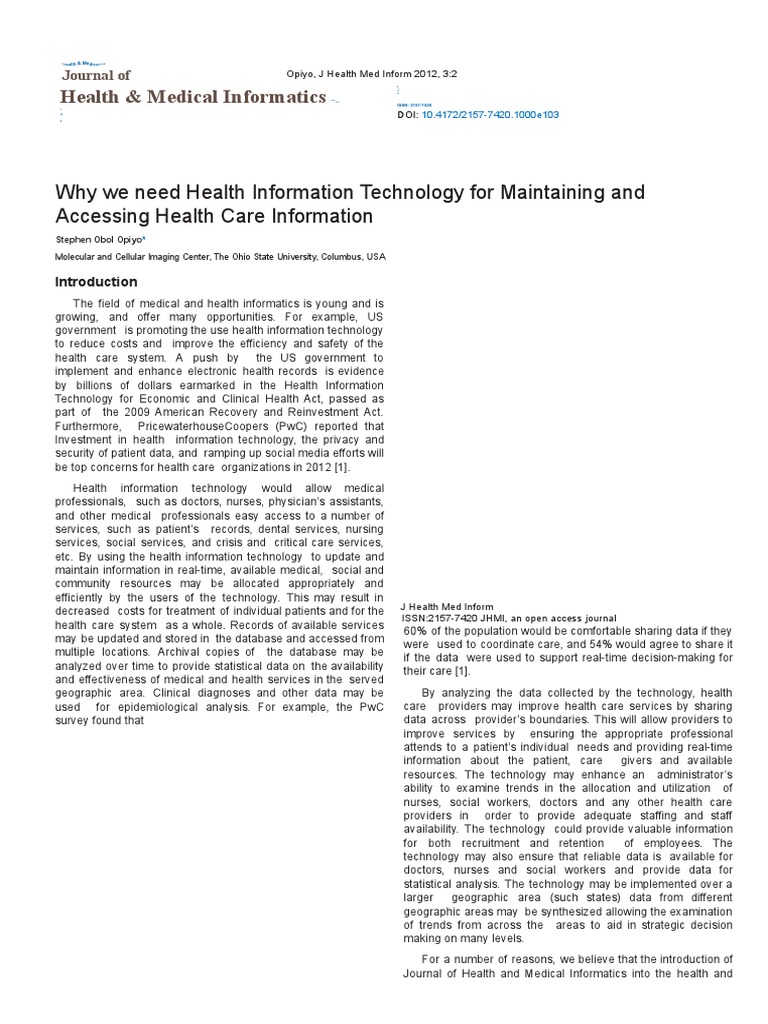 Why We Need Health Information Technology For Maintaining and Accessing ...