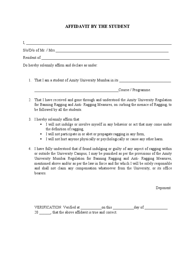 Affidavit by The Student | PDF | Affidavit | Indemnity